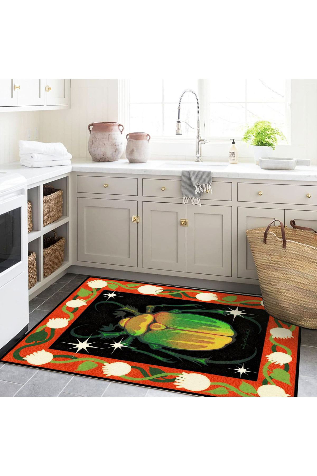 Hokku Designs Multicolor Floral Detail Bug Patterned Woven Base Modern ...