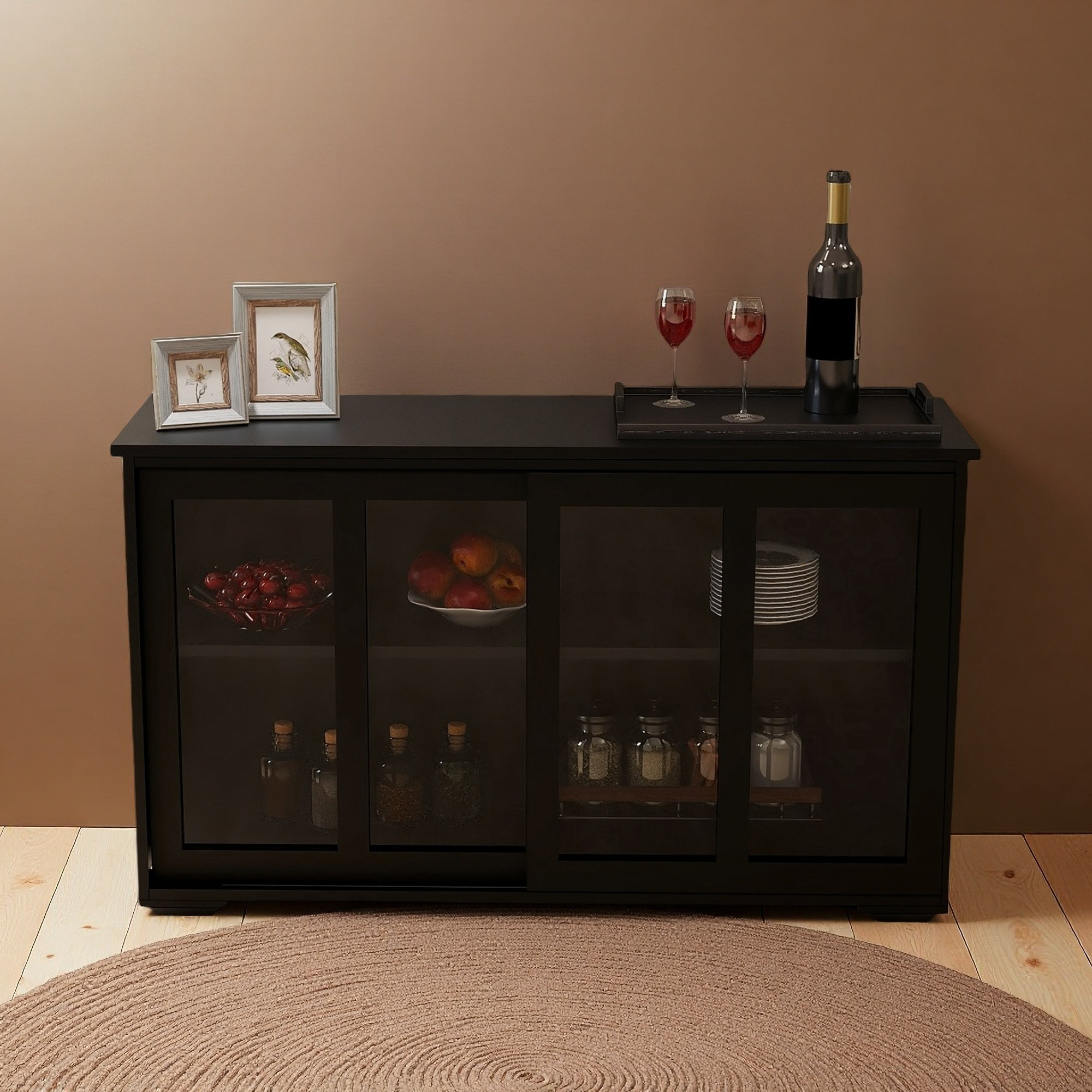 Ebern Designs Kitchen Storage Stand Cupboard With Glass Door - Wayfair ...