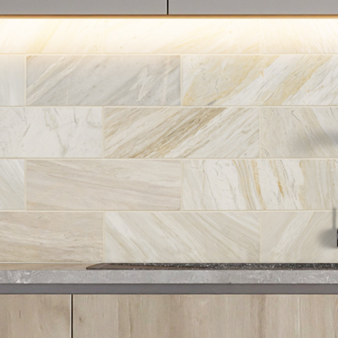 Ackland Athena Gold 4" x 12" Honed Marble Subway Floor And Wall Tile ...