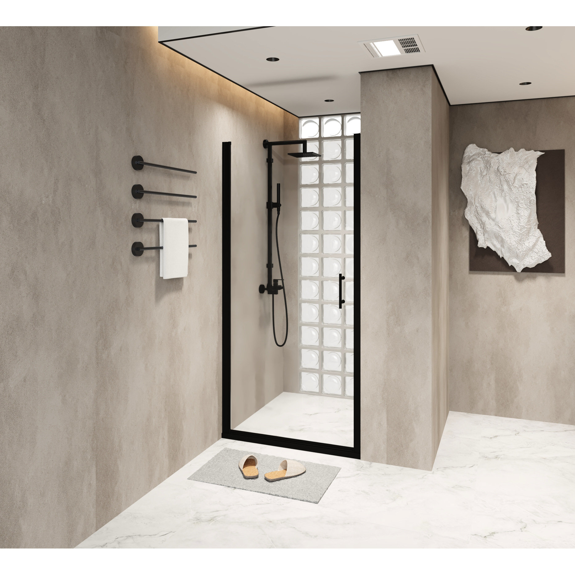 CaneCreations 34x72 In Pivot Shower Door Featuring Matte Black Aluminum ...
