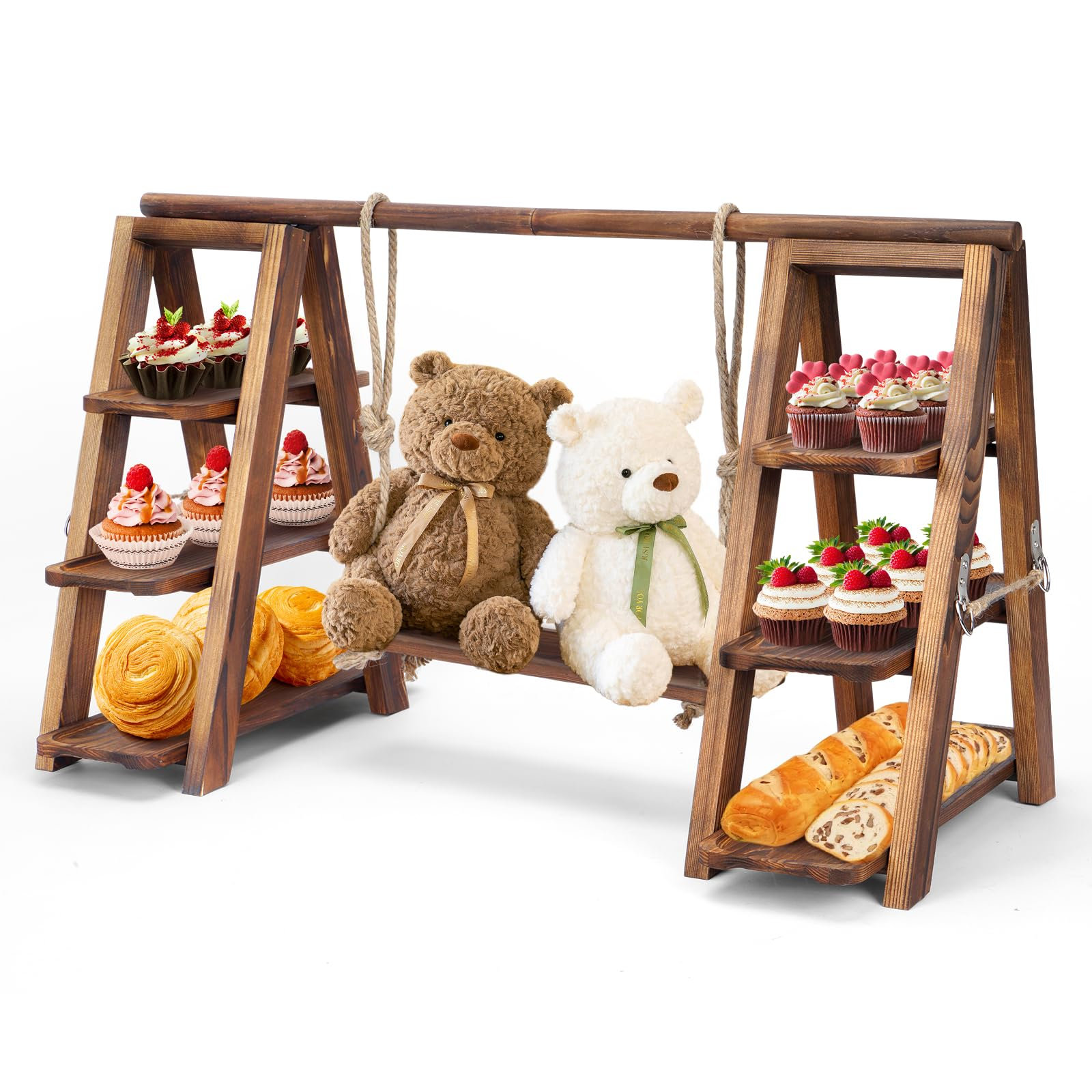 MASMIO 3 Tier Serving Tray Solid Wood Ladder Stand Wooden Double ...