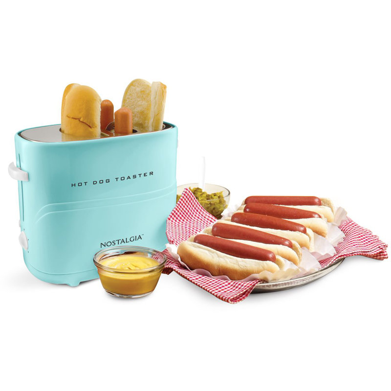 Nostalgia 2 Slot Hot Dog and Bun Toaster with Mini Tongs, Aqua ...