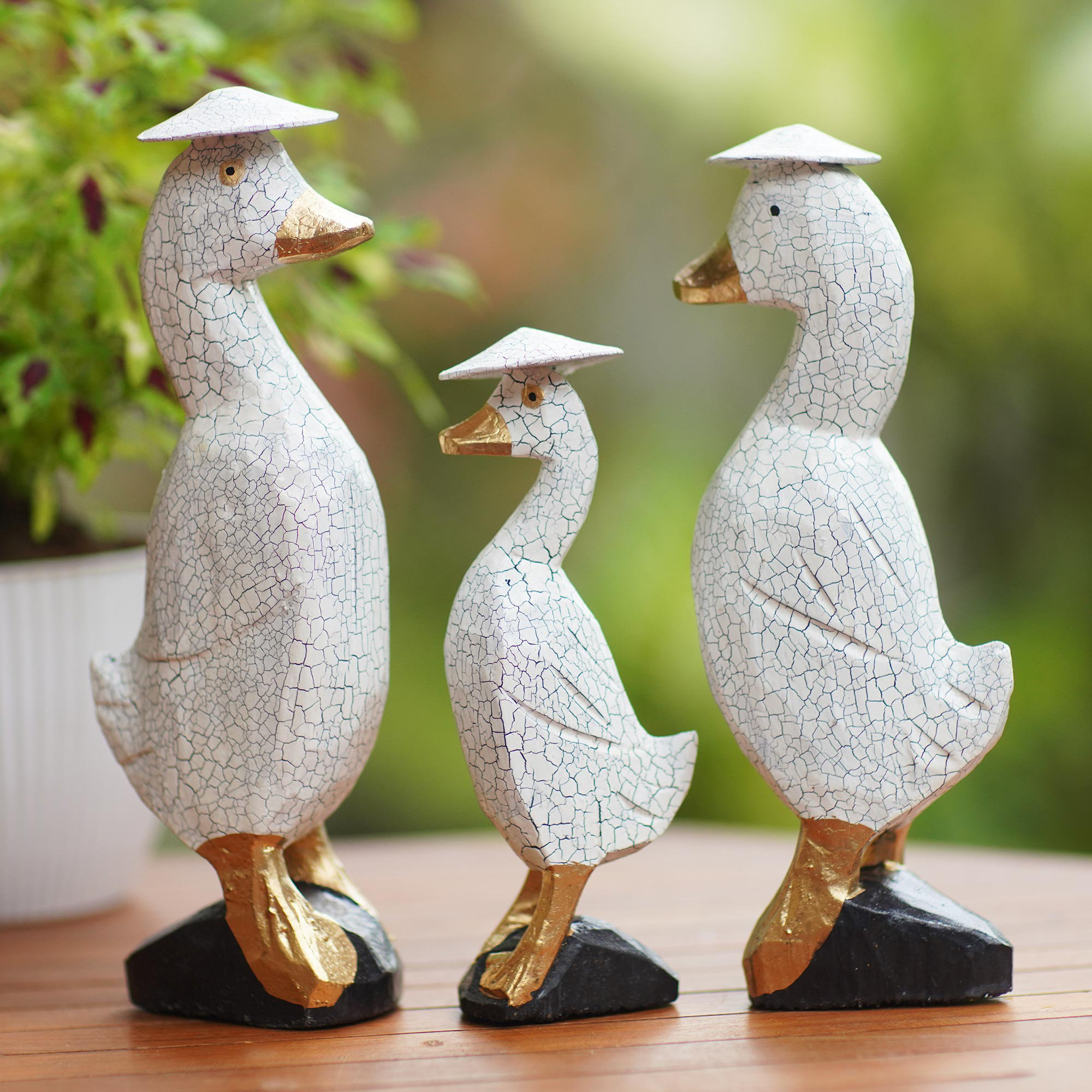 Trinx 3 Piece Hatted Ducks Albesia Wood Sculptures Set | Wayfair