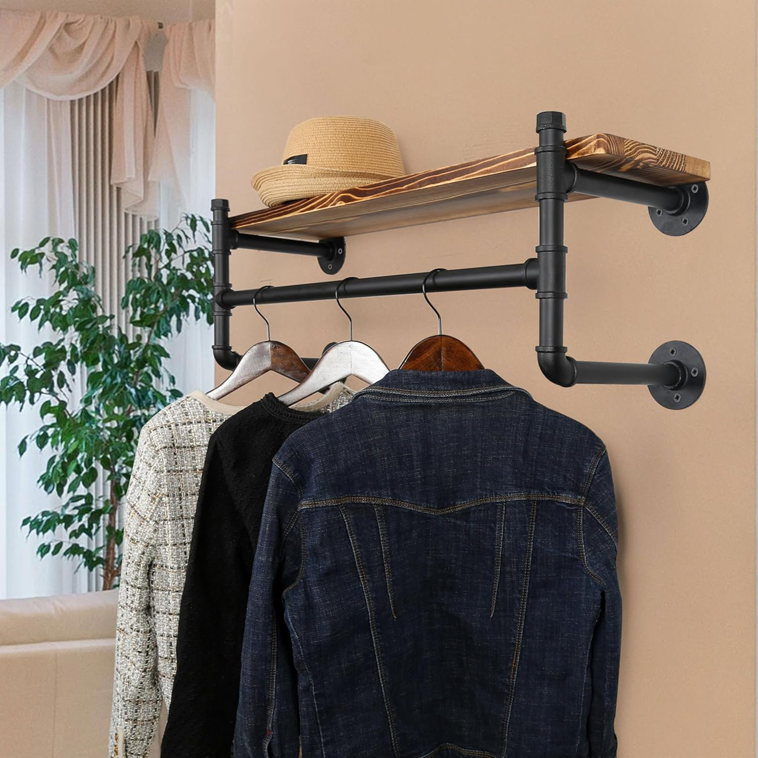 Shimano Wall Mounted Clothes Rack With Shelf,32" Industrial Pipe ...