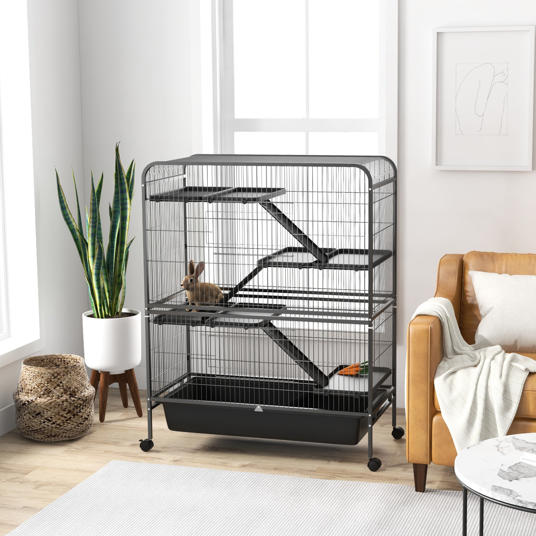 Latitude Run® 53.5" Small Animal Cage With Wheels - Metal 5-Level, Gray ...