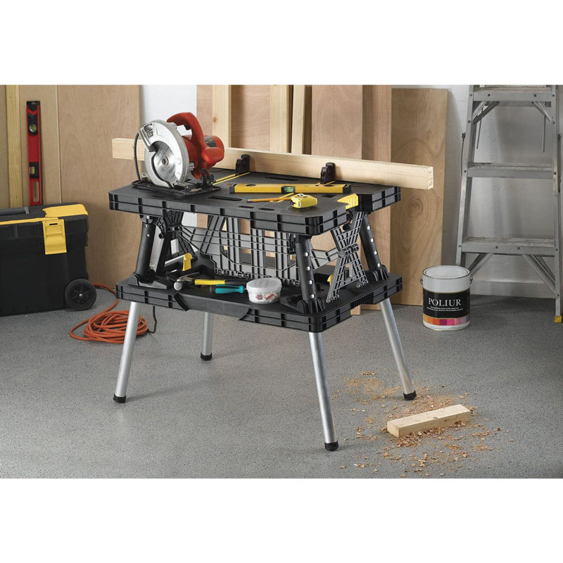 Keter Folding Portable Workbench Sawhorse with (2) 12" Clamps, Black ...
