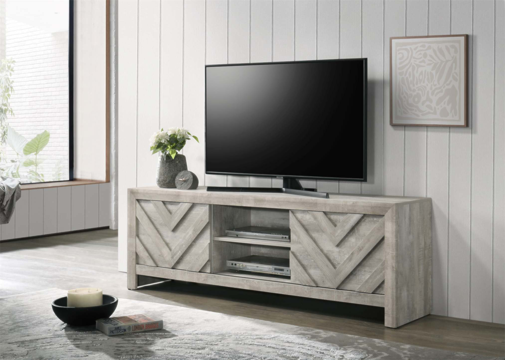 Latitude Run® Valour - Modern TV Stand with Sliding Doors, Open ...