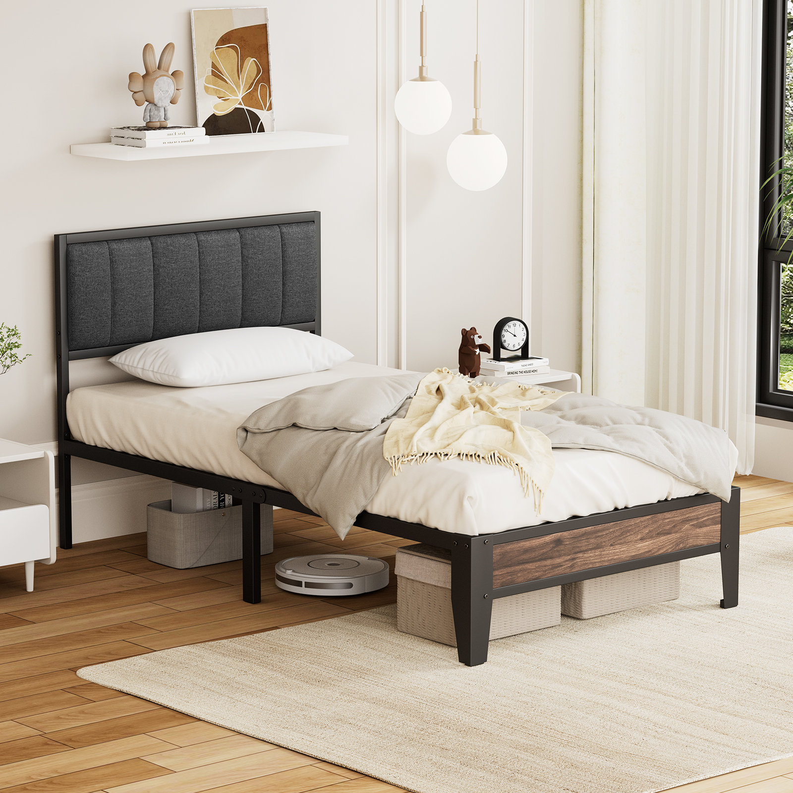 Ebern Designs Upholstered Bed Frame with Headboard Platform Bed Frame ...