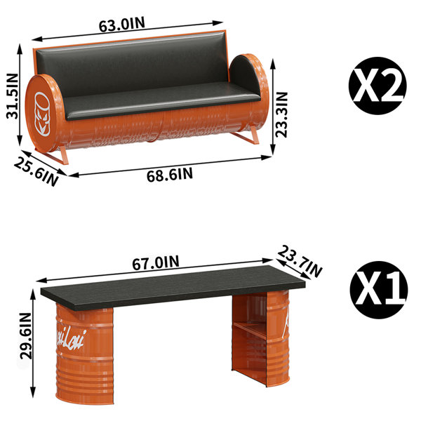 Jes Design Industrial-style Tank Table And Chairs Set 67.0 L x 23.7 W ...