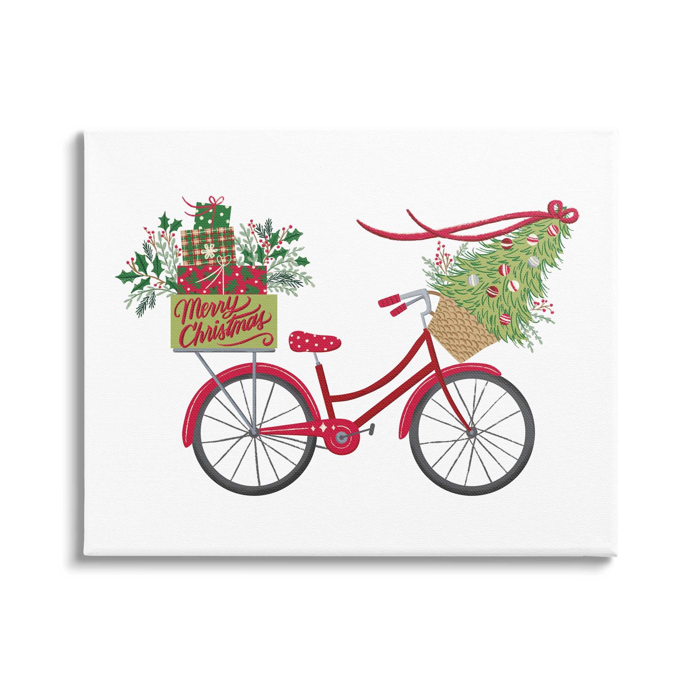 Stupell Industries Merry Christmas Seasonal Bicycle Canvas Wall Art By ...