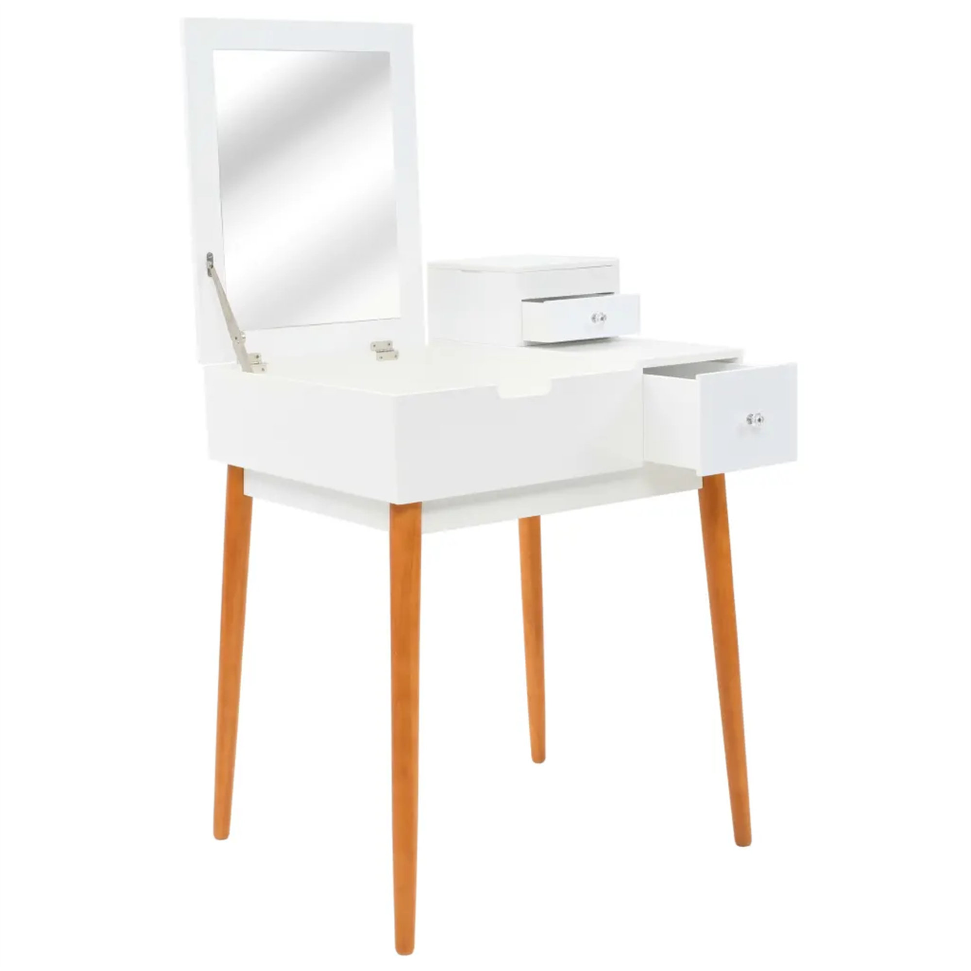 vidaXL Dressing Table White and Brown MDF, Glass, Pinewood, Metal ...