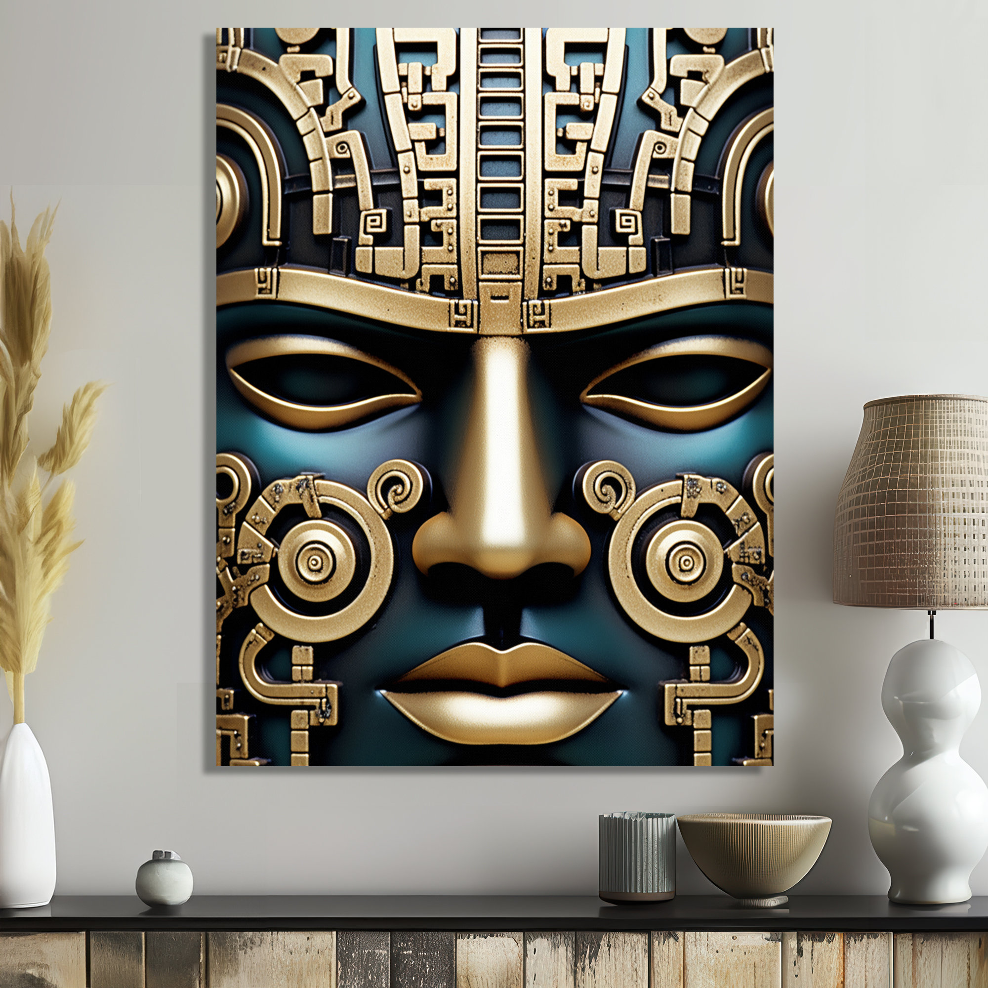 Dakota Fields Golden Aztec Teal Mask - Native American Wall Art Decor ...