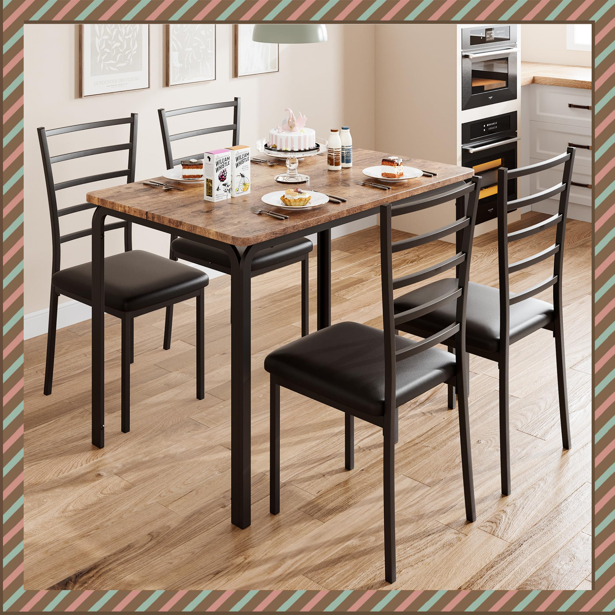 17 Stories 5-Piece Modern Dining Table Set for 4, Space-Saving Dinette ...