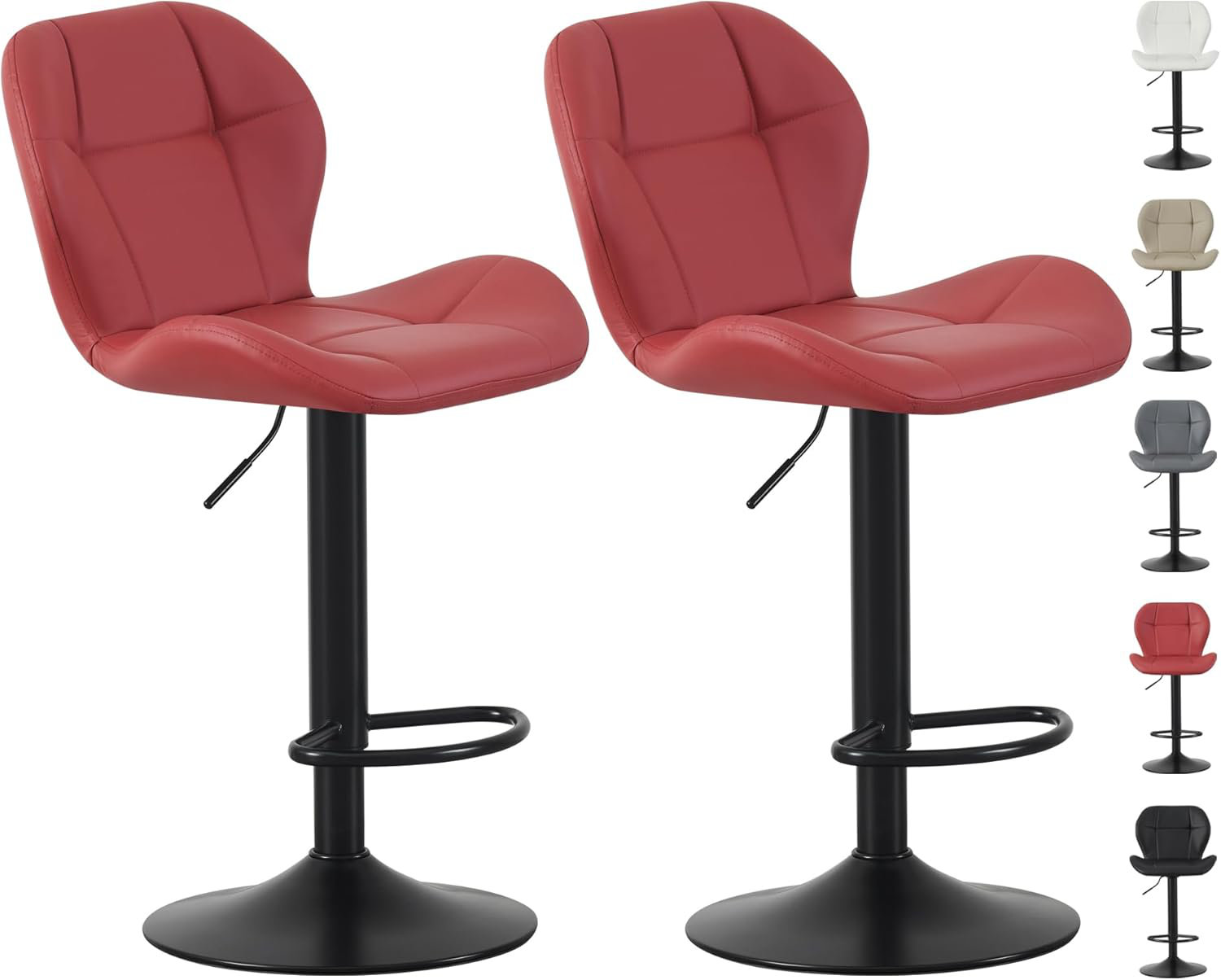 ScanMod Design Set of 2 Height Adjustable Kitchen Bar Stool Breakfast Chairs with Footrest Black ...