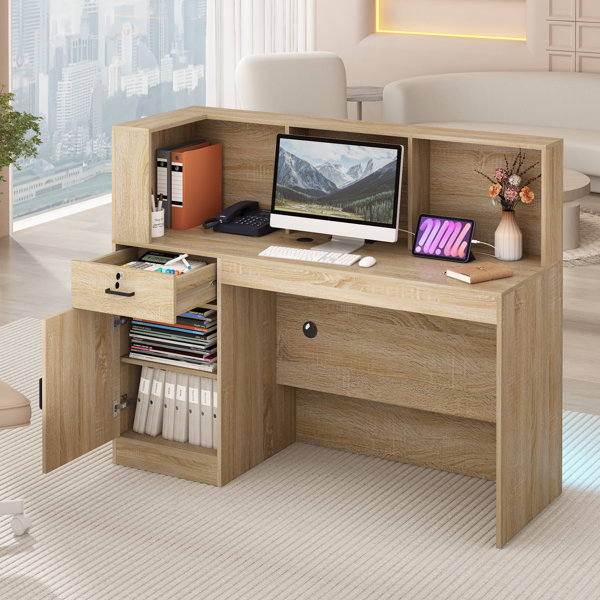 Wrought Studio™ 55" Reception Desk with LED Lights, Double-Layer ...