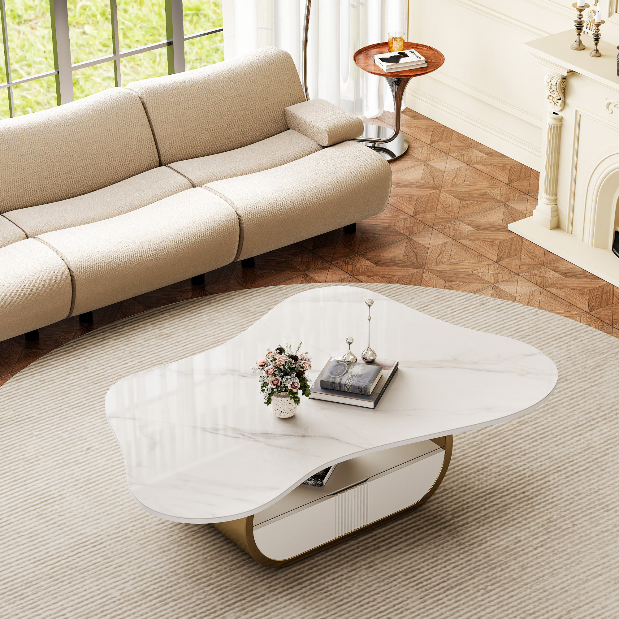 Mercer41 41.7" Modern Gold Coffee Table With Butterfly-Shaped Design ...