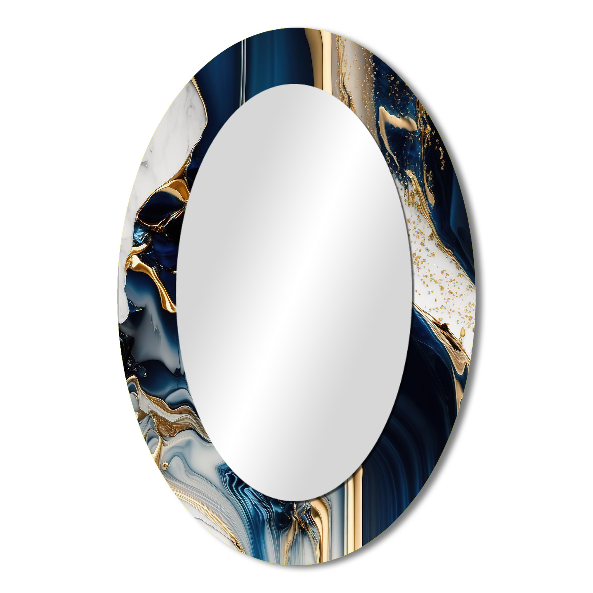 Latitude Run® Abstract Geode Waves Blue V - Modern Oval Wall Mirror ...