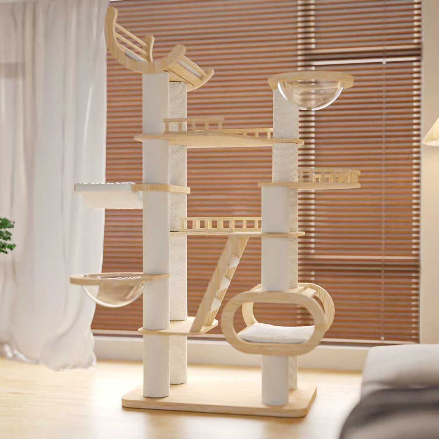 KZLAA Luxury Pine Solid Wood Cat Tree Multi-Purpose Cat Condo | Wayfair