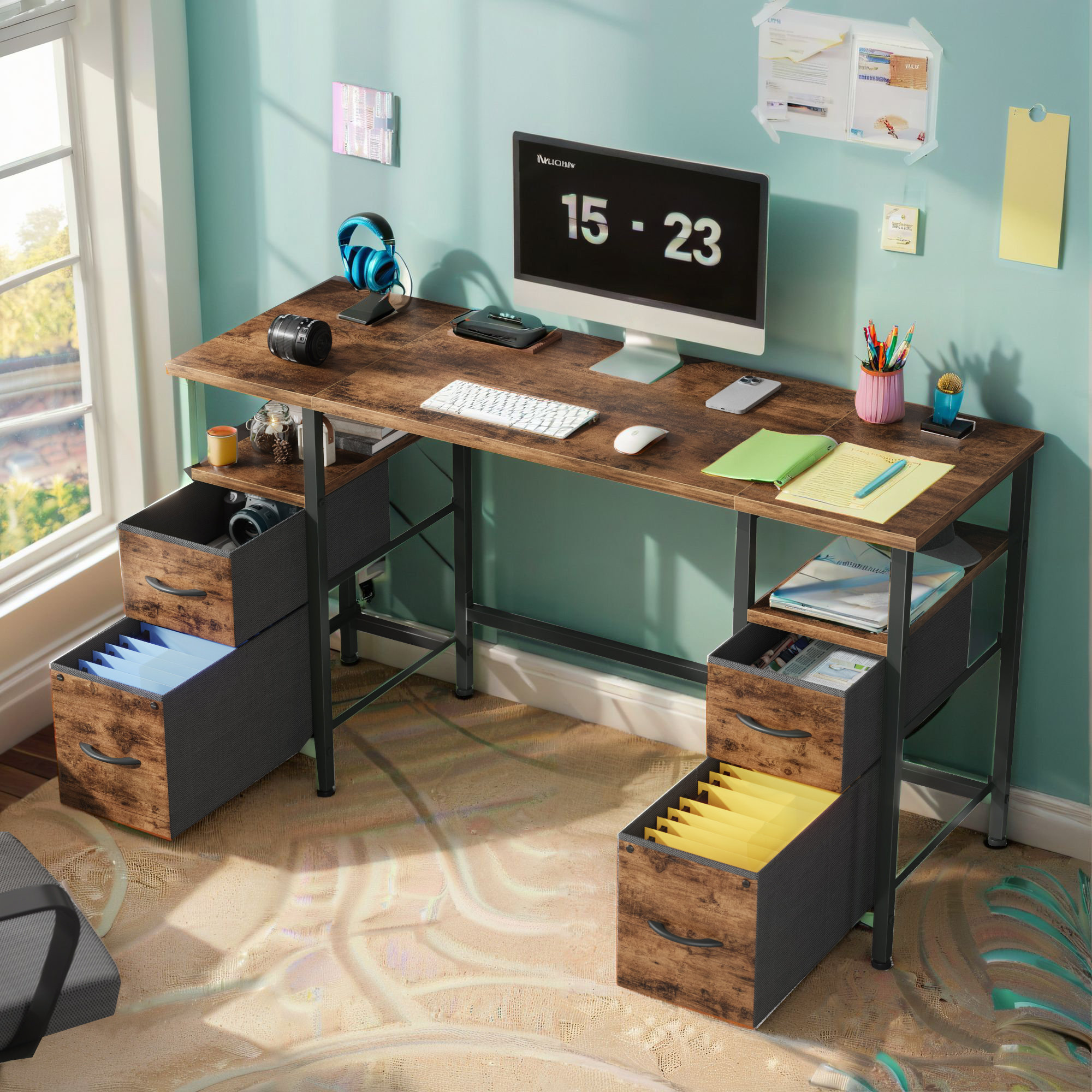 Millwood Pines Dessett 55"W Computer Desk with File Drawer | Wayfair