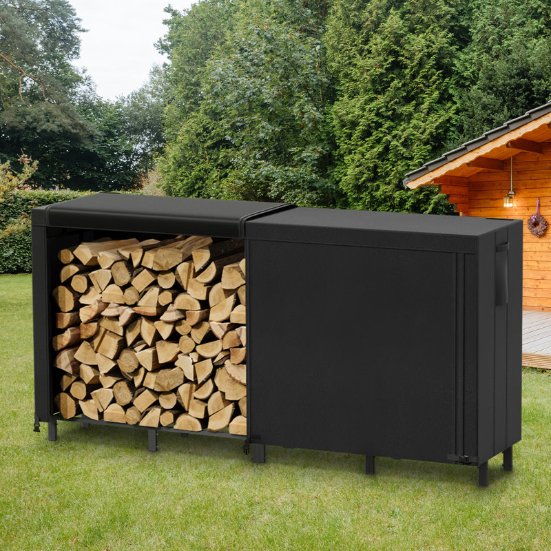 Ebern Designs 8 Ft Firewood Rack With Waterproof Cover, Heavy Duty Wood ...