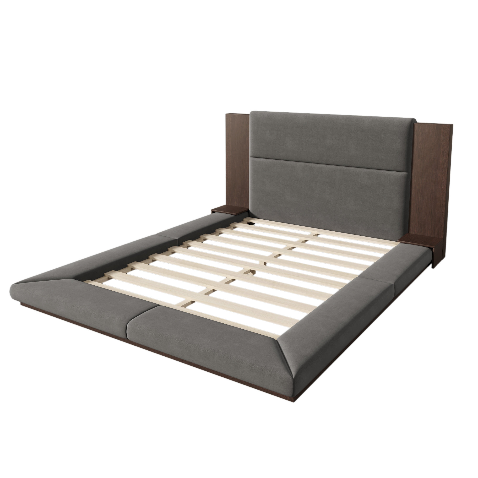 Latitude Run® Upholstered Bed Frame, Floor Besign Platform Bed With ...
