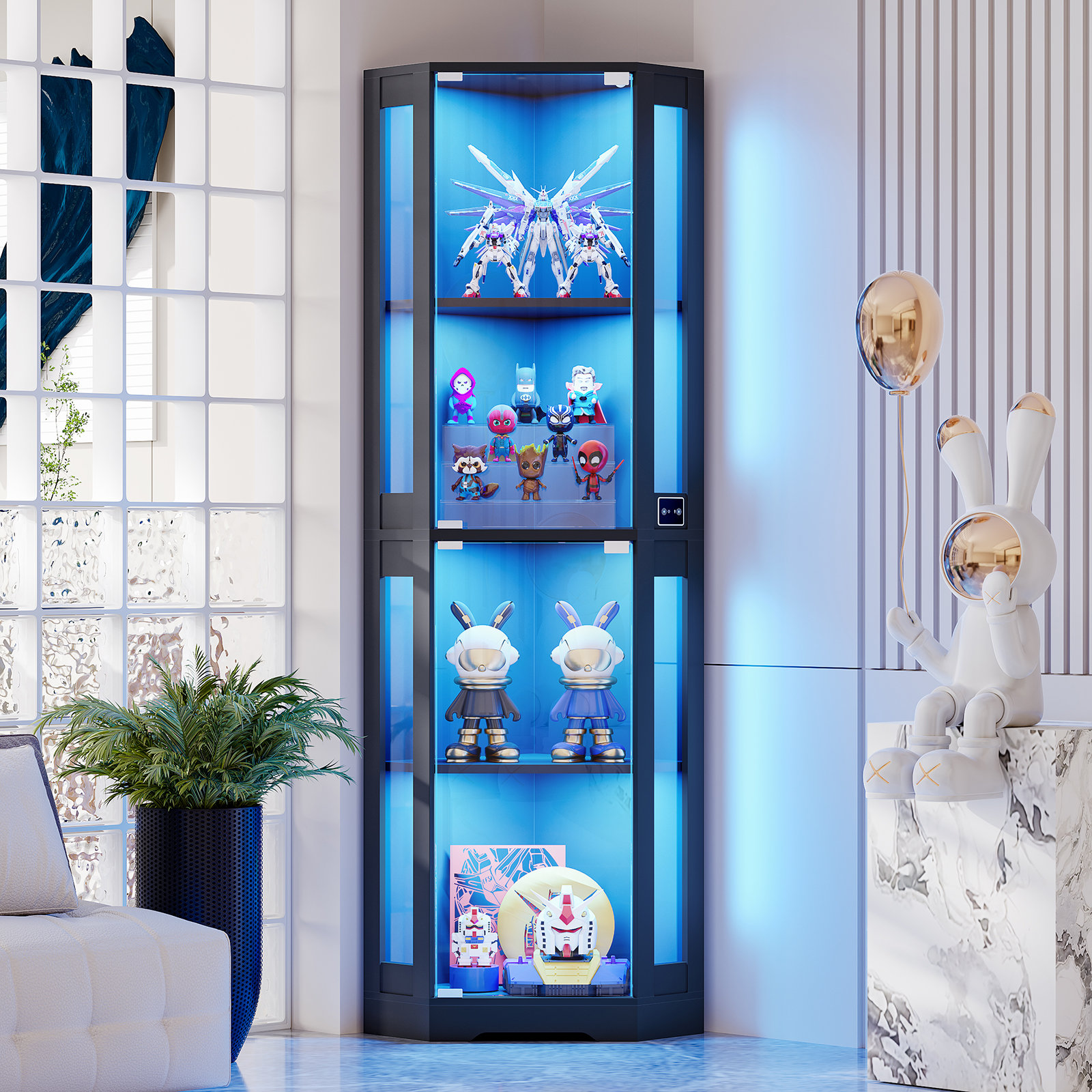 Wrought Studio™ 65" Corner Glass Display Cabinet With Led Lights | Wayfair