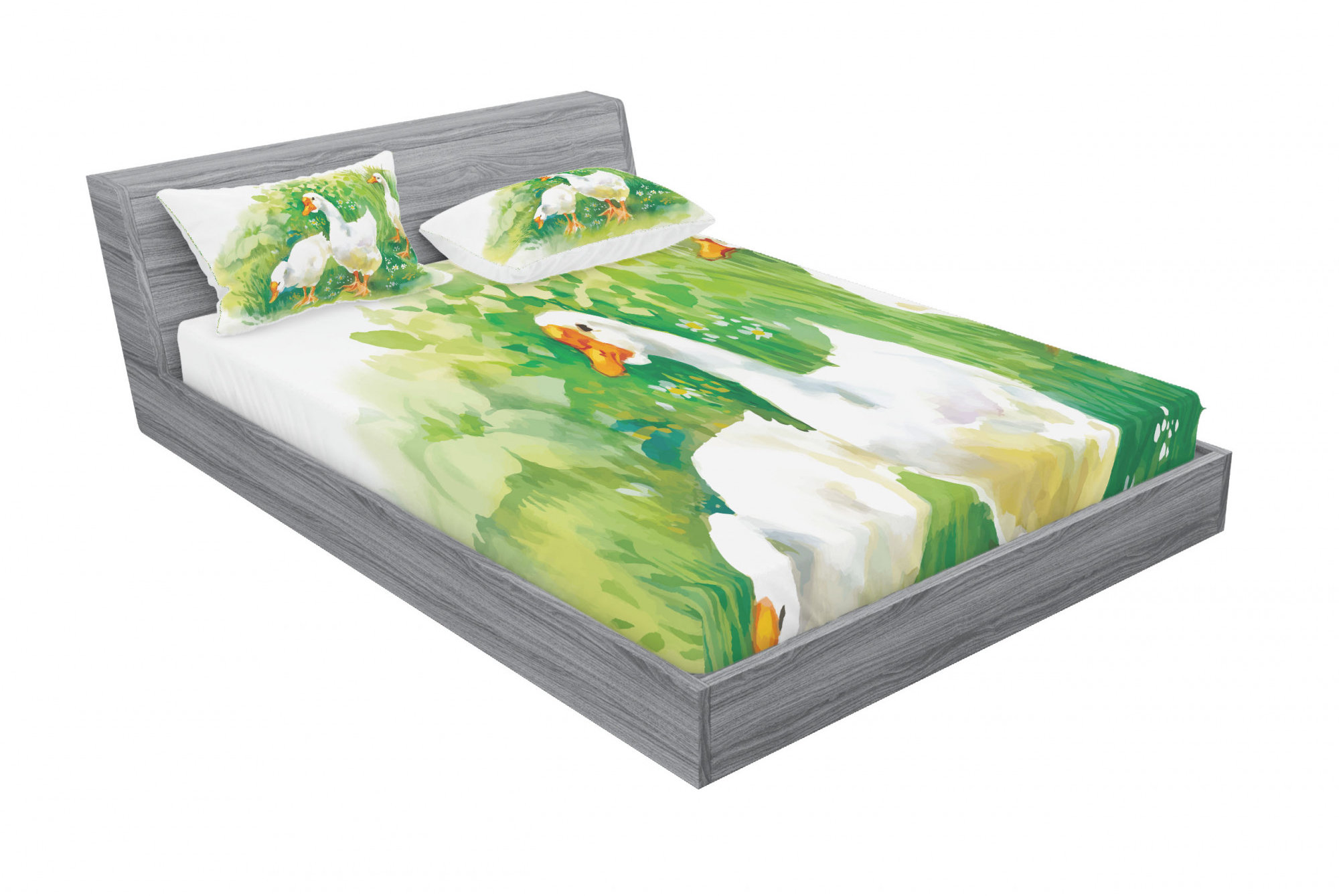 Ambesonne Goose in Farm Lake Plants Grass Reeds Flowers Pond Animals ...