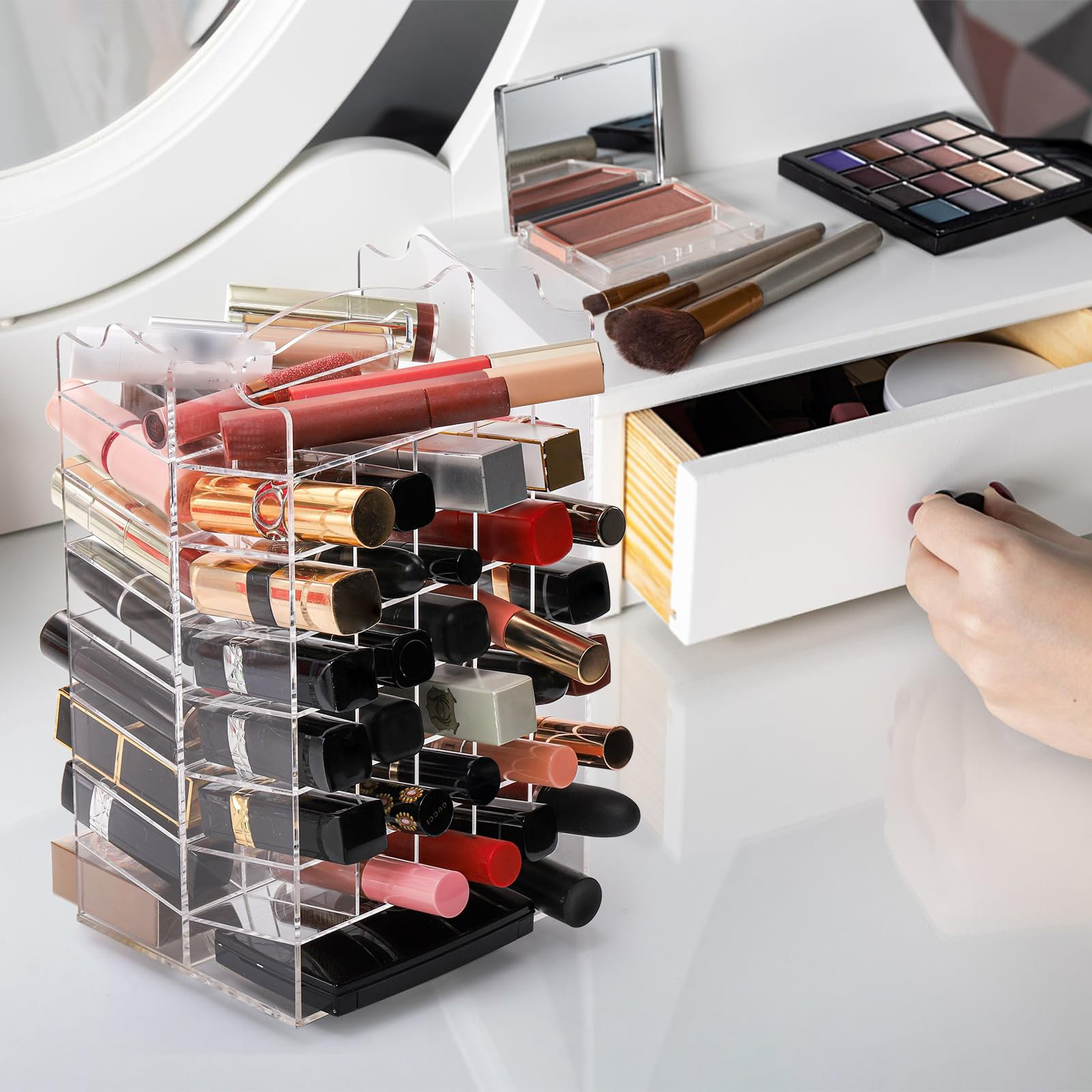 Rebrilliant 64 Slots Rotating Lipstick Storage Box, Acrylic Lipstick ...
