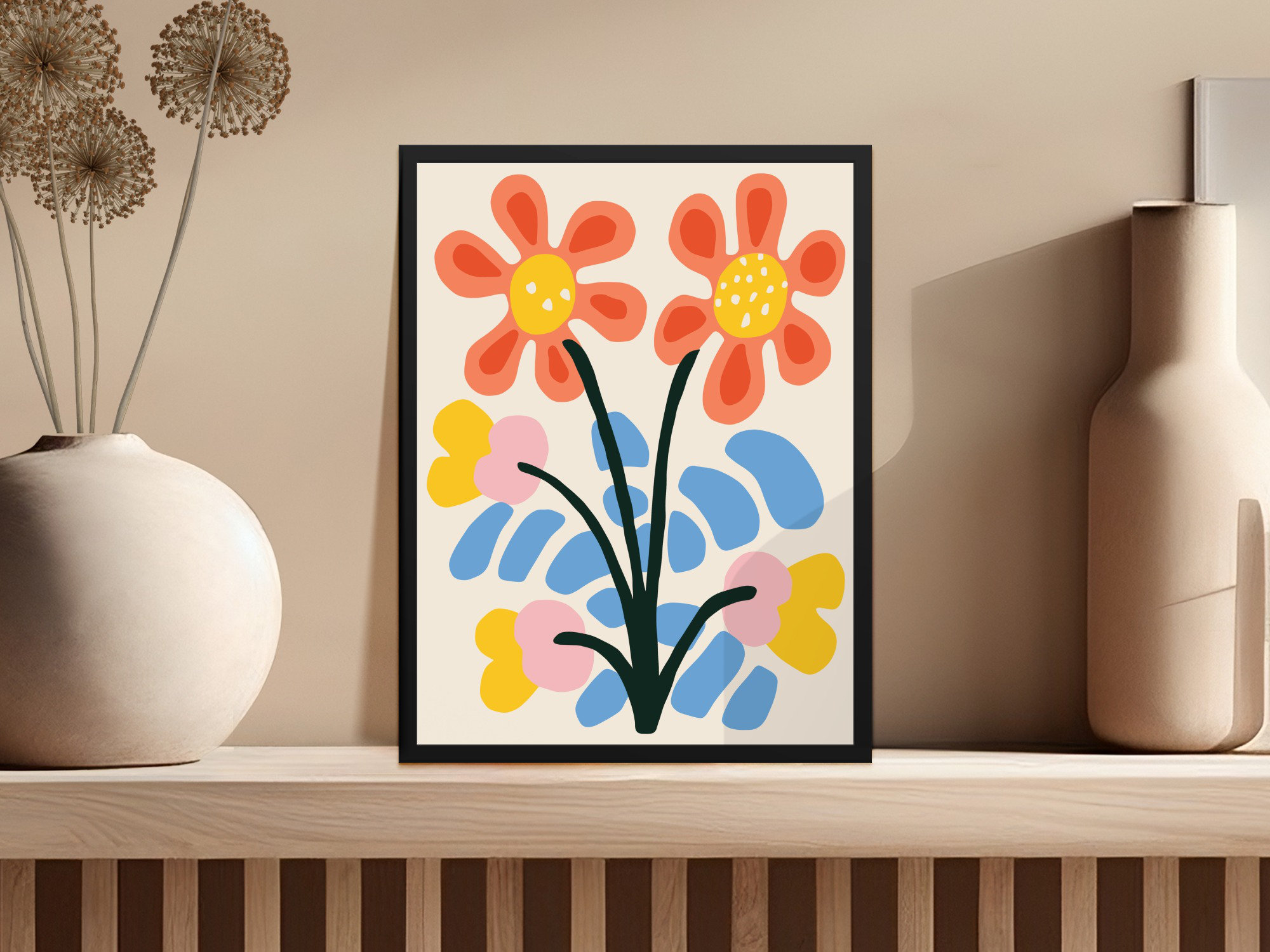Lark Manor Abstract Flowers Art Bright Wall Decor Piece Framed Poster ...