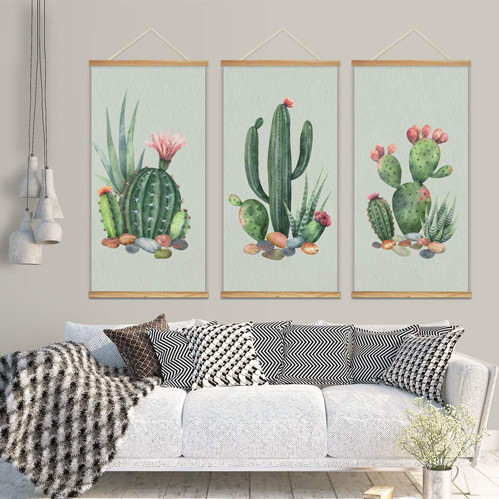 IDEA4WALL Cactus Desert Floral Botanical Hanging Poster with Wood ...
