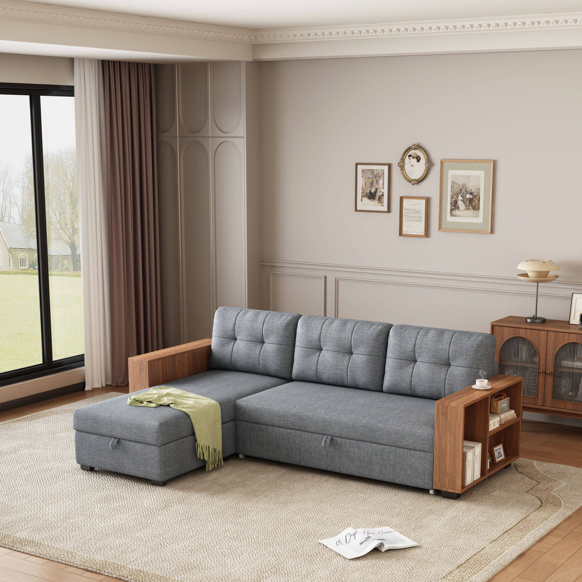 Latitude Run® Light Grey Convertible Corner Sofa Bed With Storage And ...