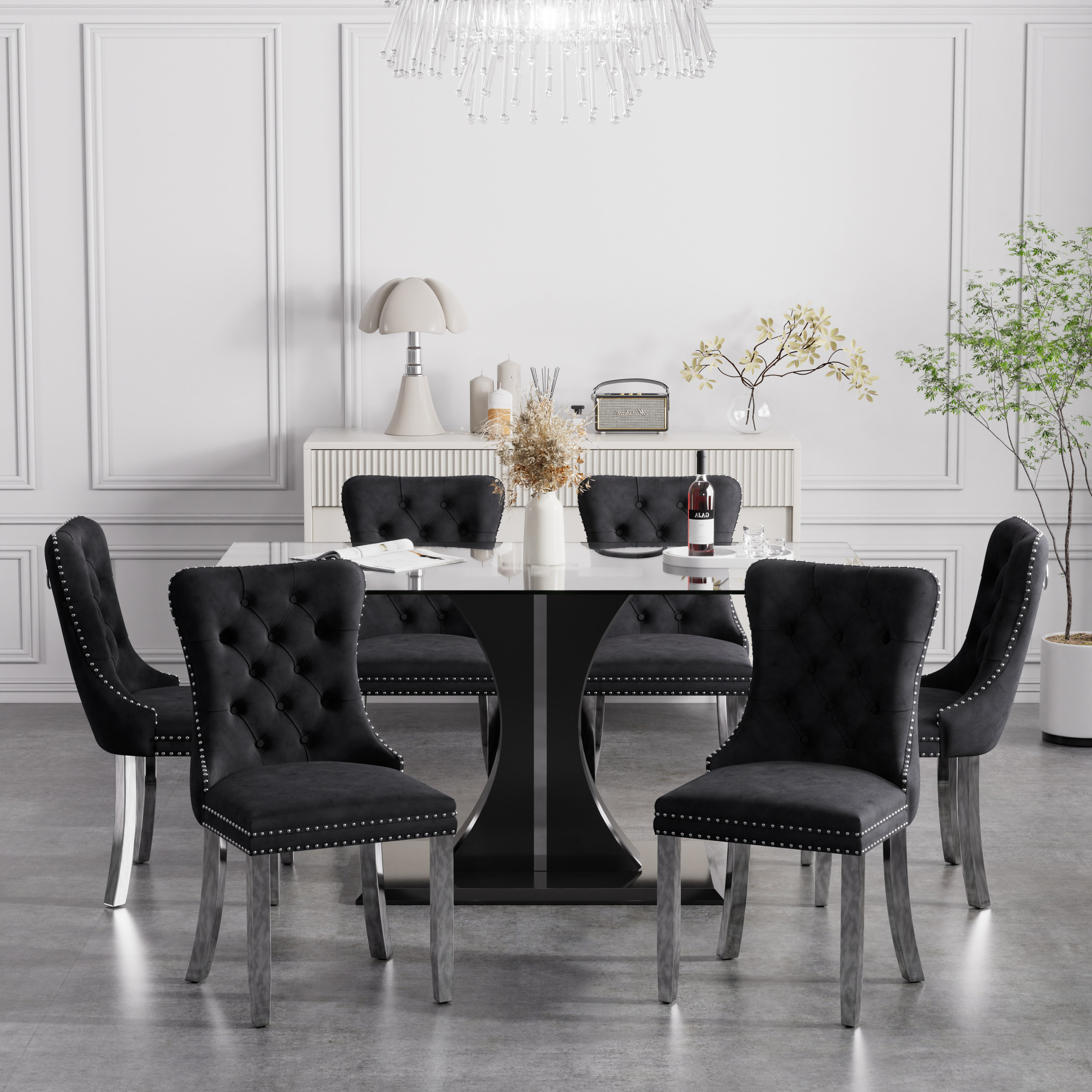House of Hampton® Rectangle Clear Dininig Table Set with Tufted Dining ...