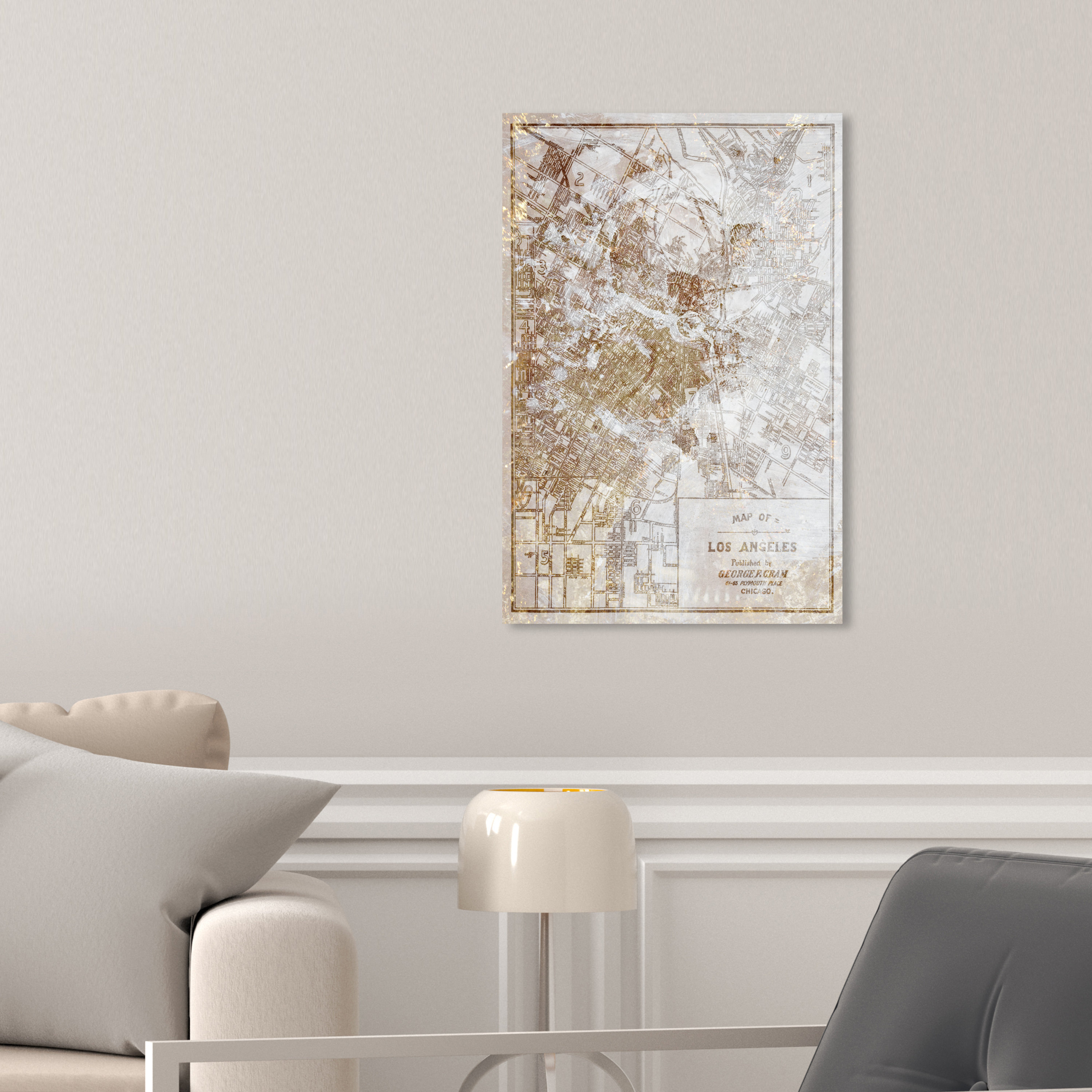 Oliver Gal Prints Dusty Gold Los Angeles Map - Graphic Art on Canvas ...