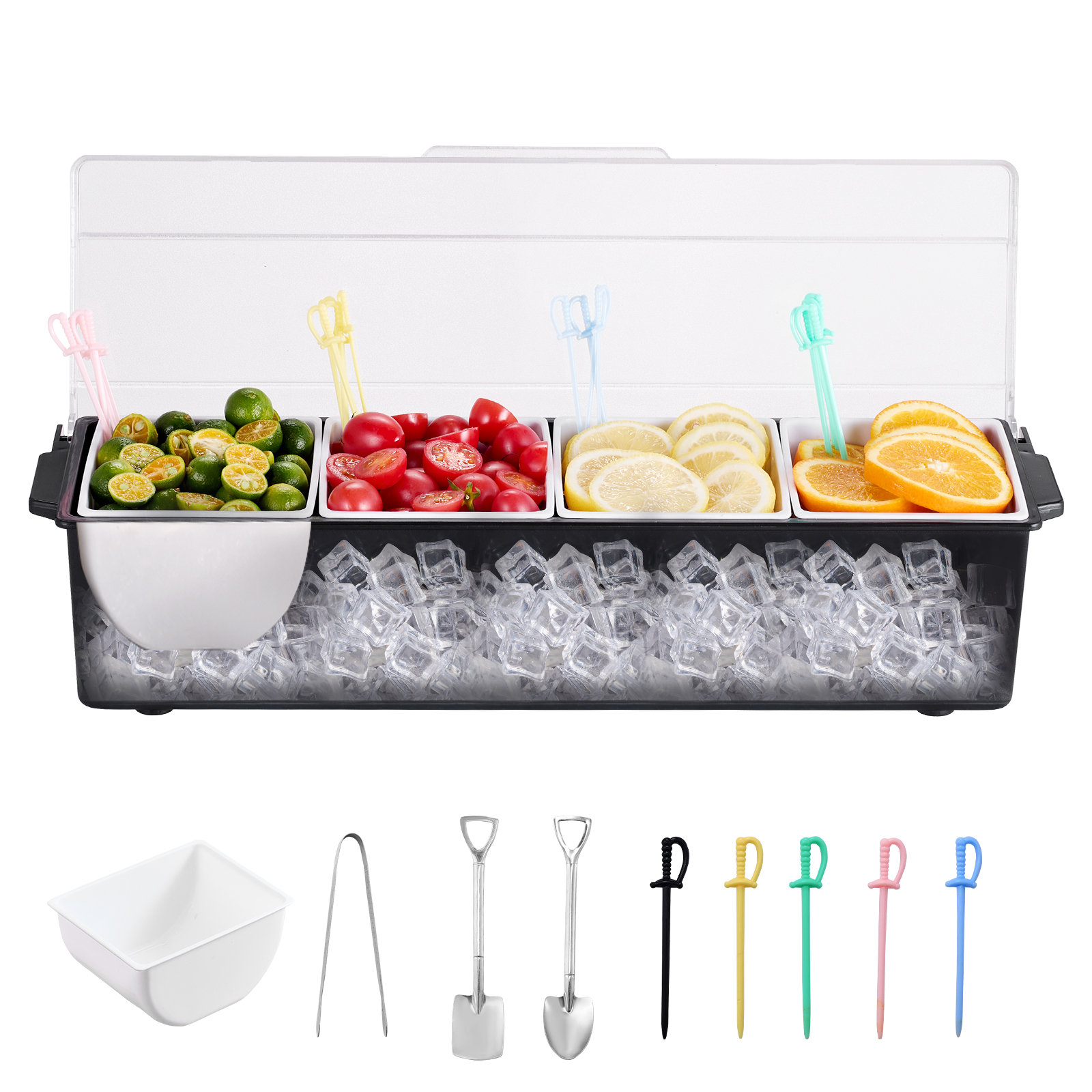 Prep & Savour Chilled Condiment Server 4 Compartment Cold Serving Tray ...