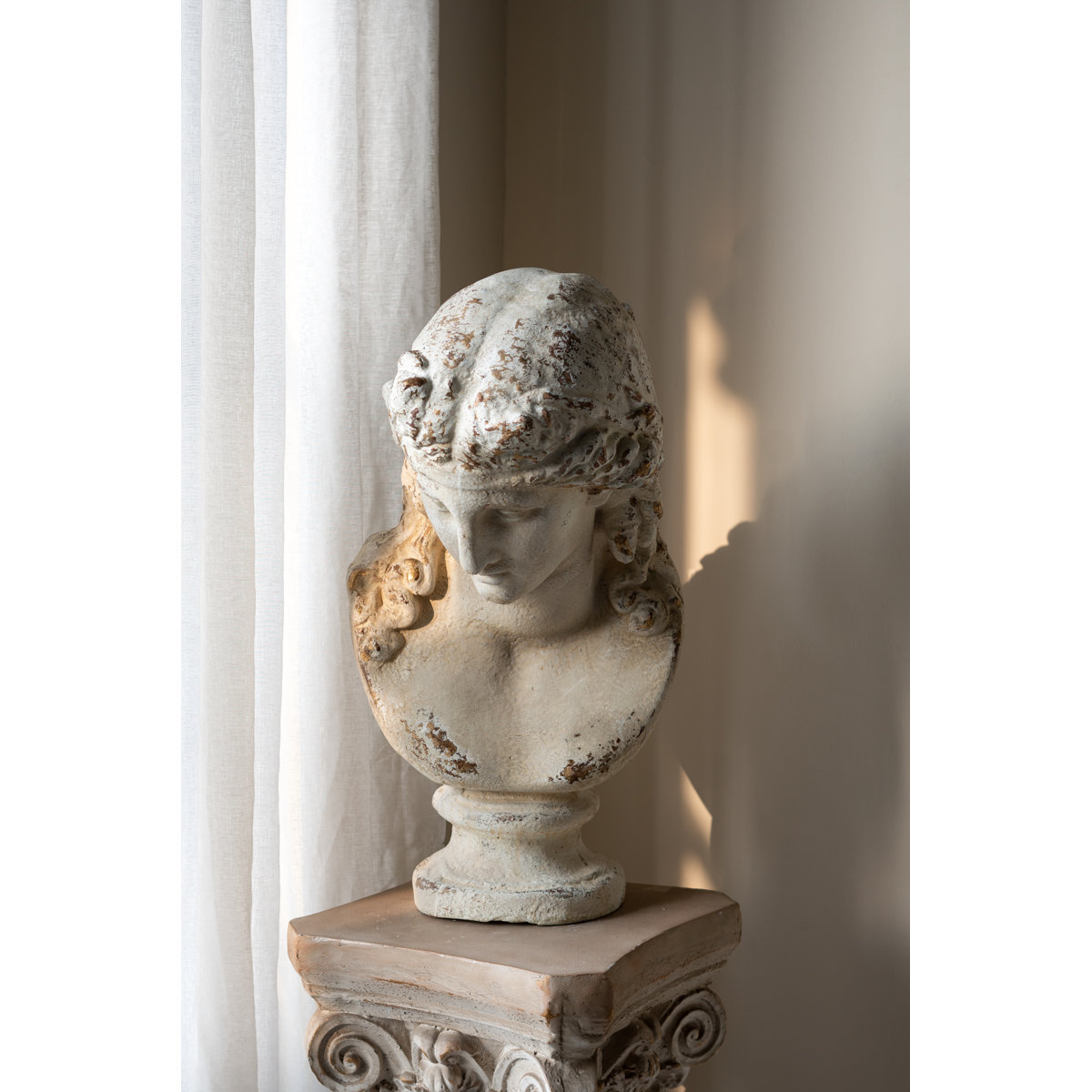 World Menagerie Classic Magnesium Bust Statue with Distressed White ...