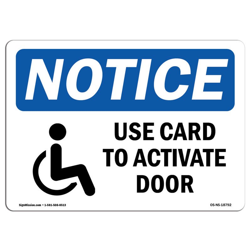 SignMission Osha Notice Use Card to Activate Door Sign with Symbol ...