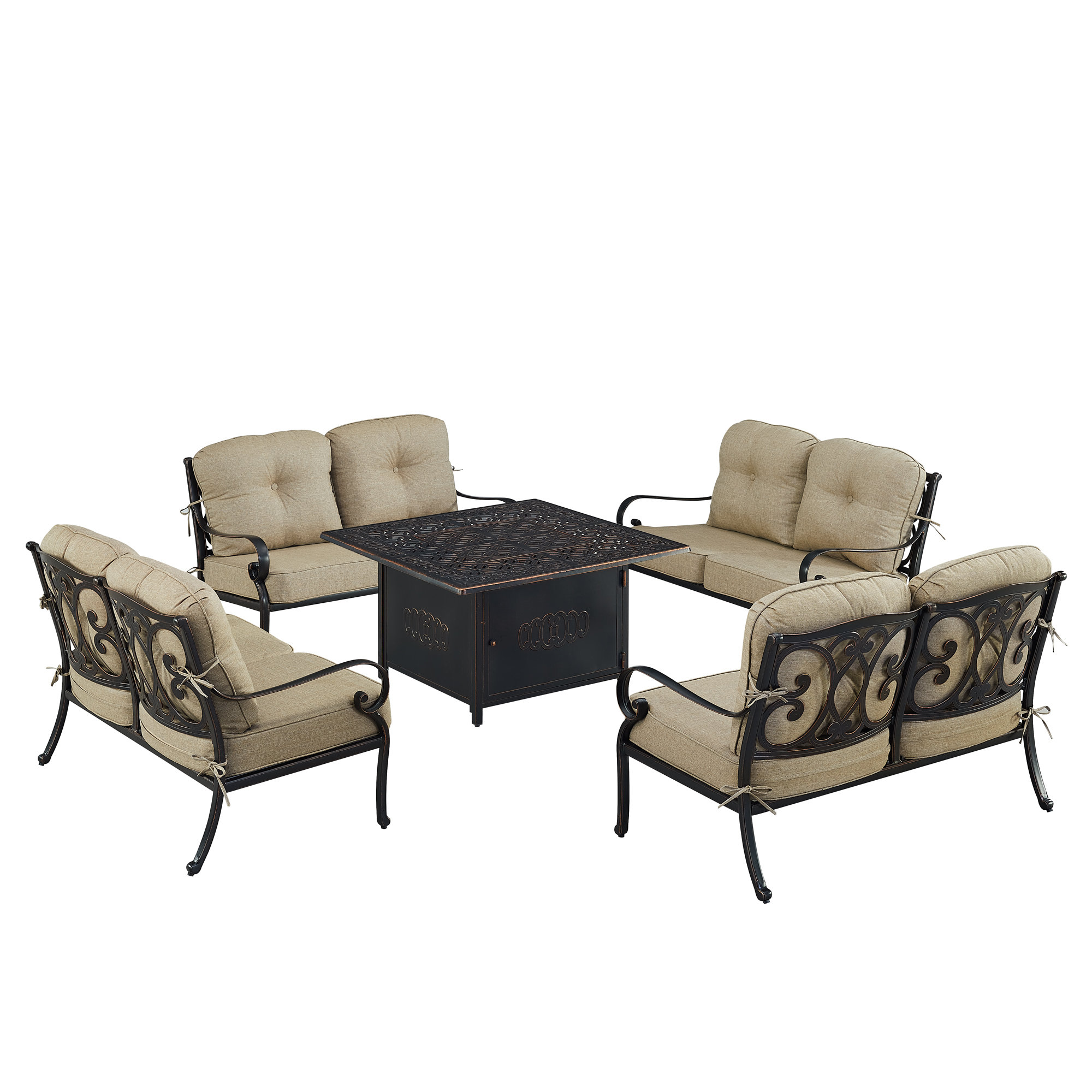 Oakland Living Black Aluminum Fire Table Set with Four Deep Seating ...