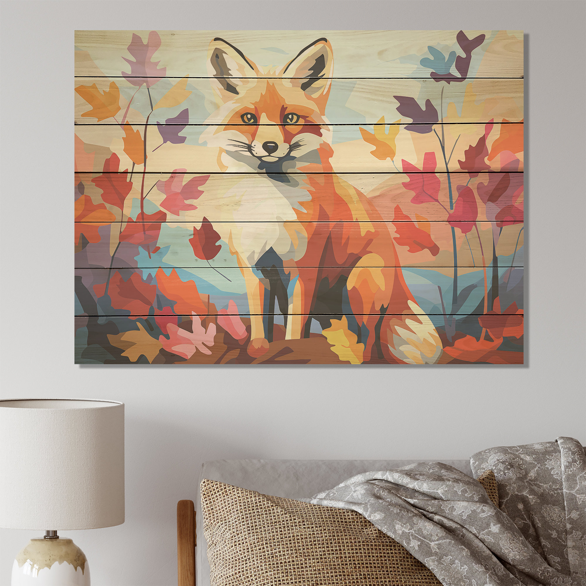 Millwood Pines Orange Foxes Leaf Adventure II - Fox Animal On Wood ...