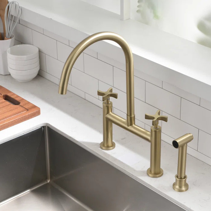 Felixbath Bridge Kitchen Faucet Double Handles With Side Spray ...