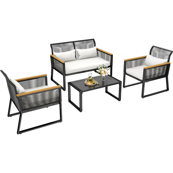 Latitude Run® 4-Piece Patio Furniture Wicker Outdoor Bistro Set All ...