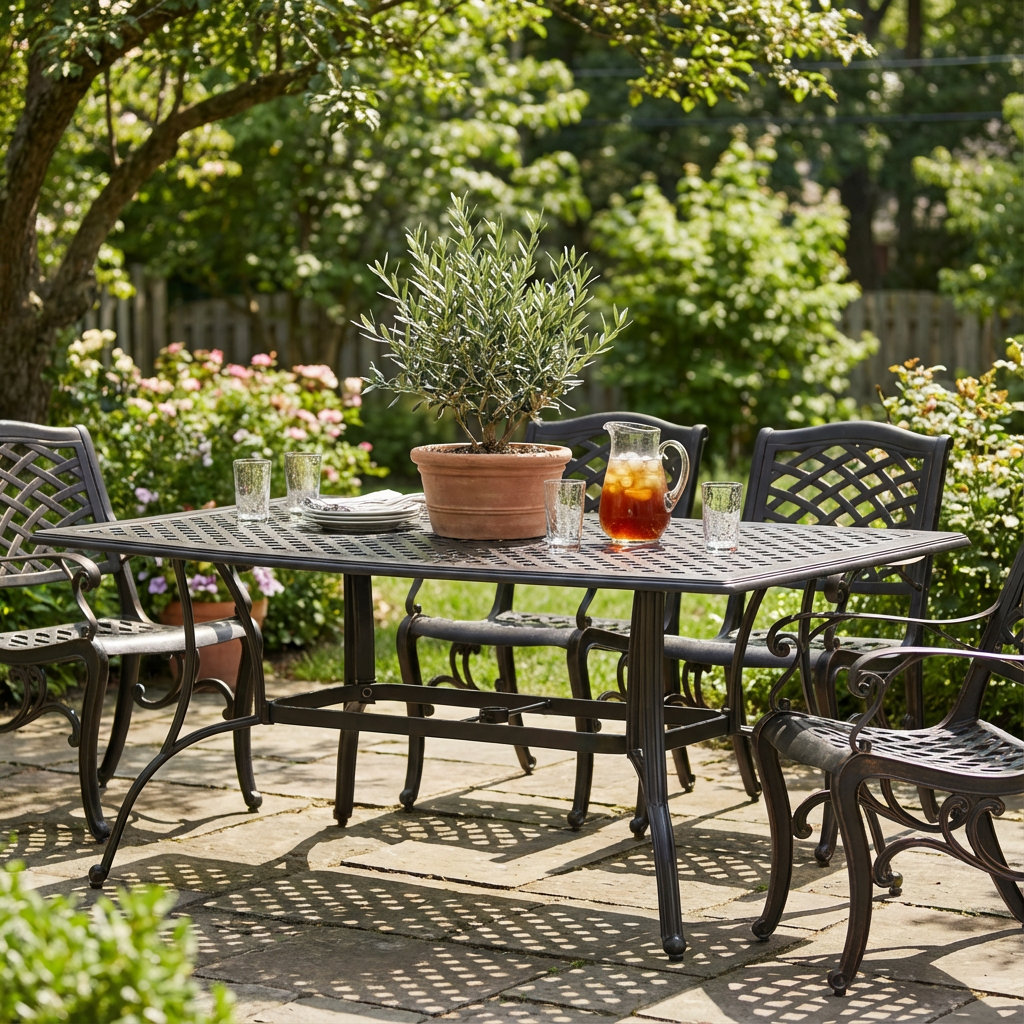 Latitude Run® Outdoor Rectangular Cast Aluminum Dining Table with ...