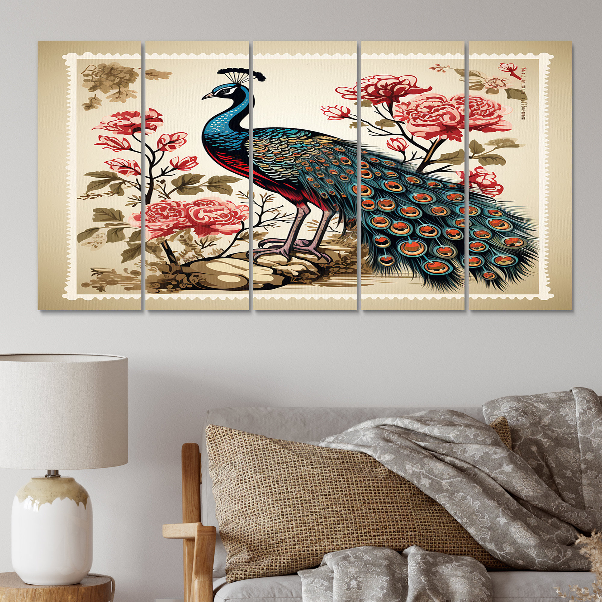 Bungalow Rose Stamp Illustration Of Glorious Peacock V - Animals ...