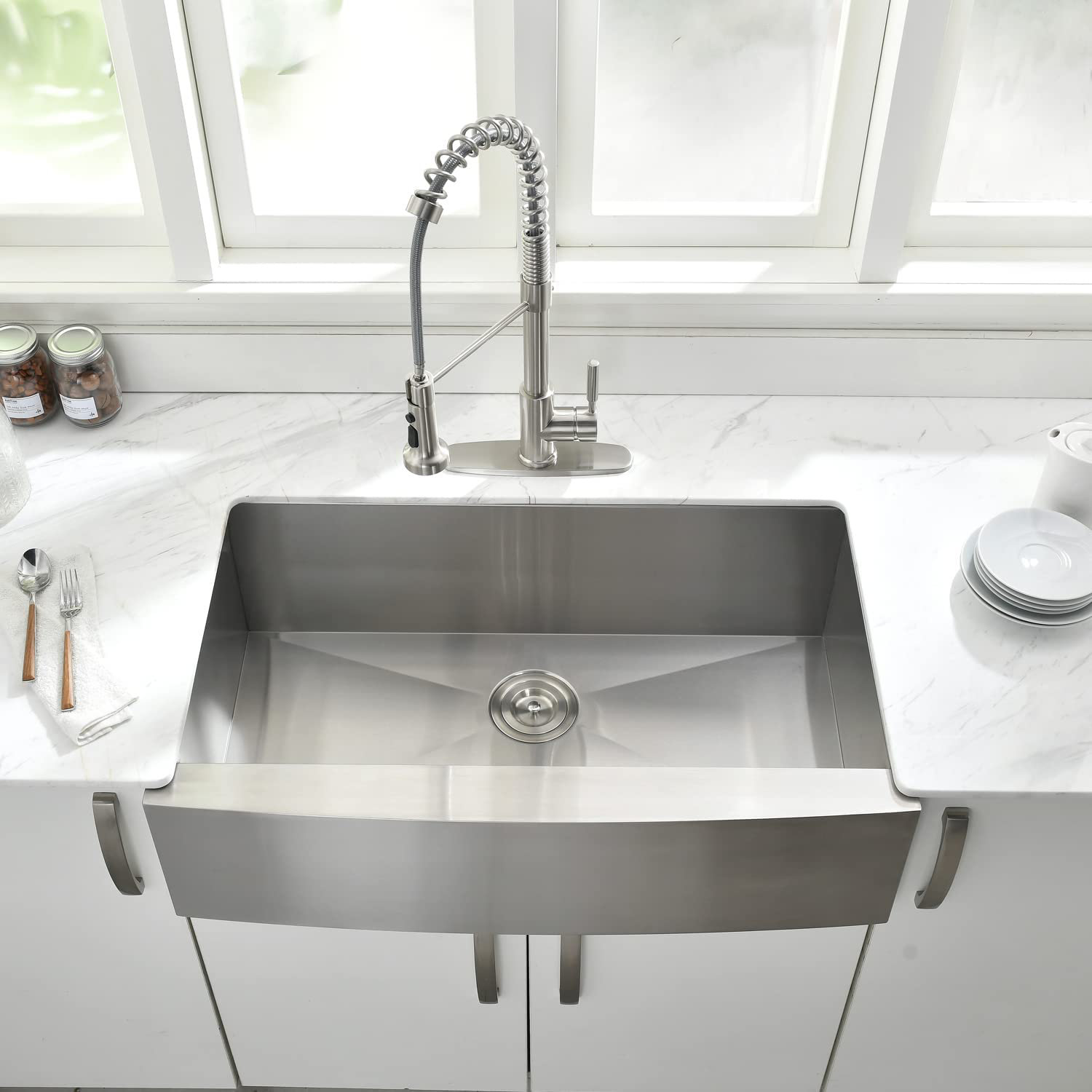 Pdpbath 33" L x 22" W Farmhouse Kitchen Sink with Accessories | Wayfair