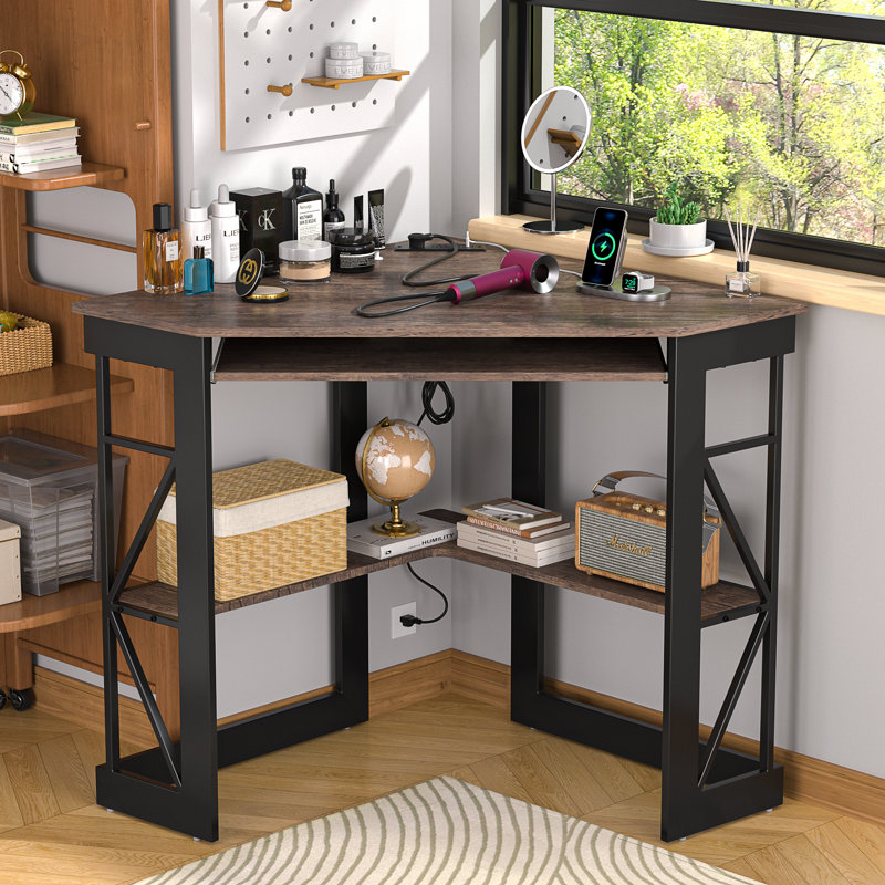 Williston Forge Lambrecht Corner Desk With Outlets & USB Ports ...