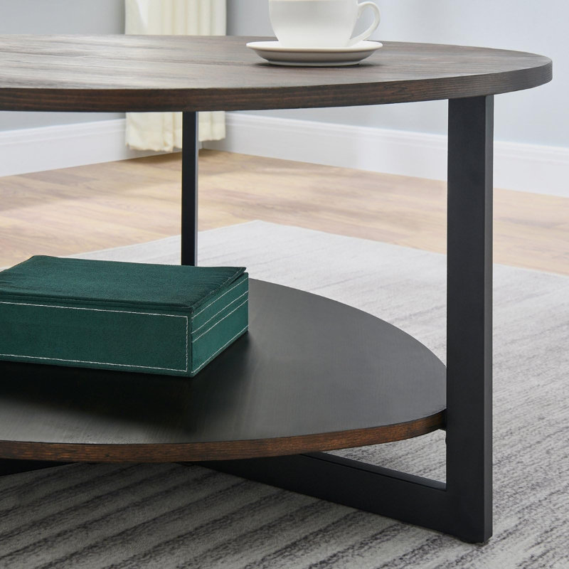 17 Stories Retro Large Circle Sofa Table with Oval-Triangle Storage ...