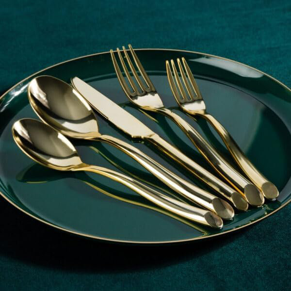 EcoQuality Disposable Gold Flatware Set 5 in 1 | Wayfair