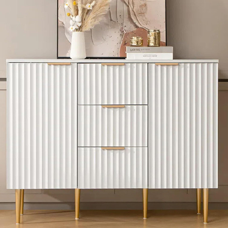 Mercer41 Glossy Fluted Buffet Cabinet Sideboard with Adjustable Shelves ...