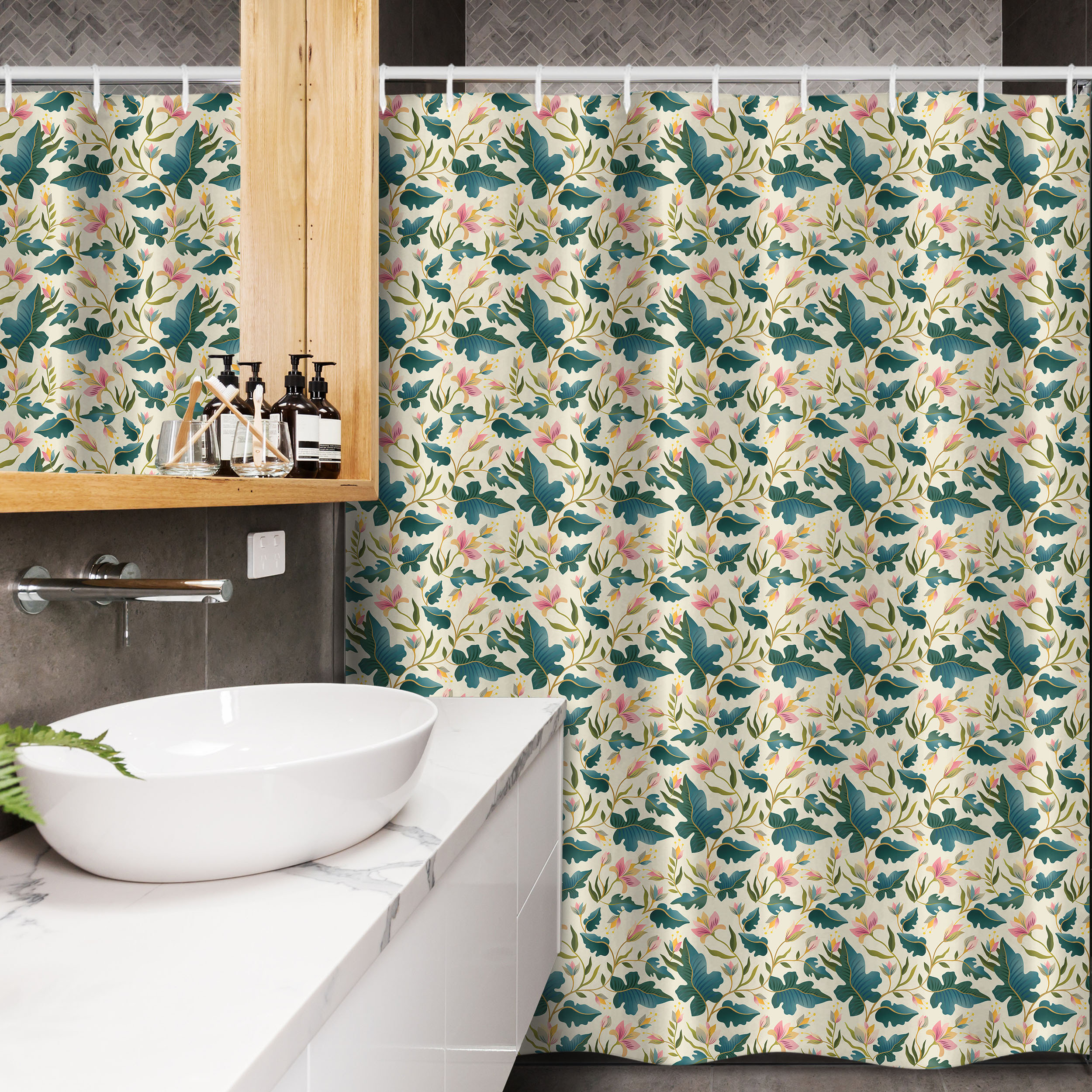 East Urban Home Johnwesley Floral Shower Curtain with Hooks Included ...