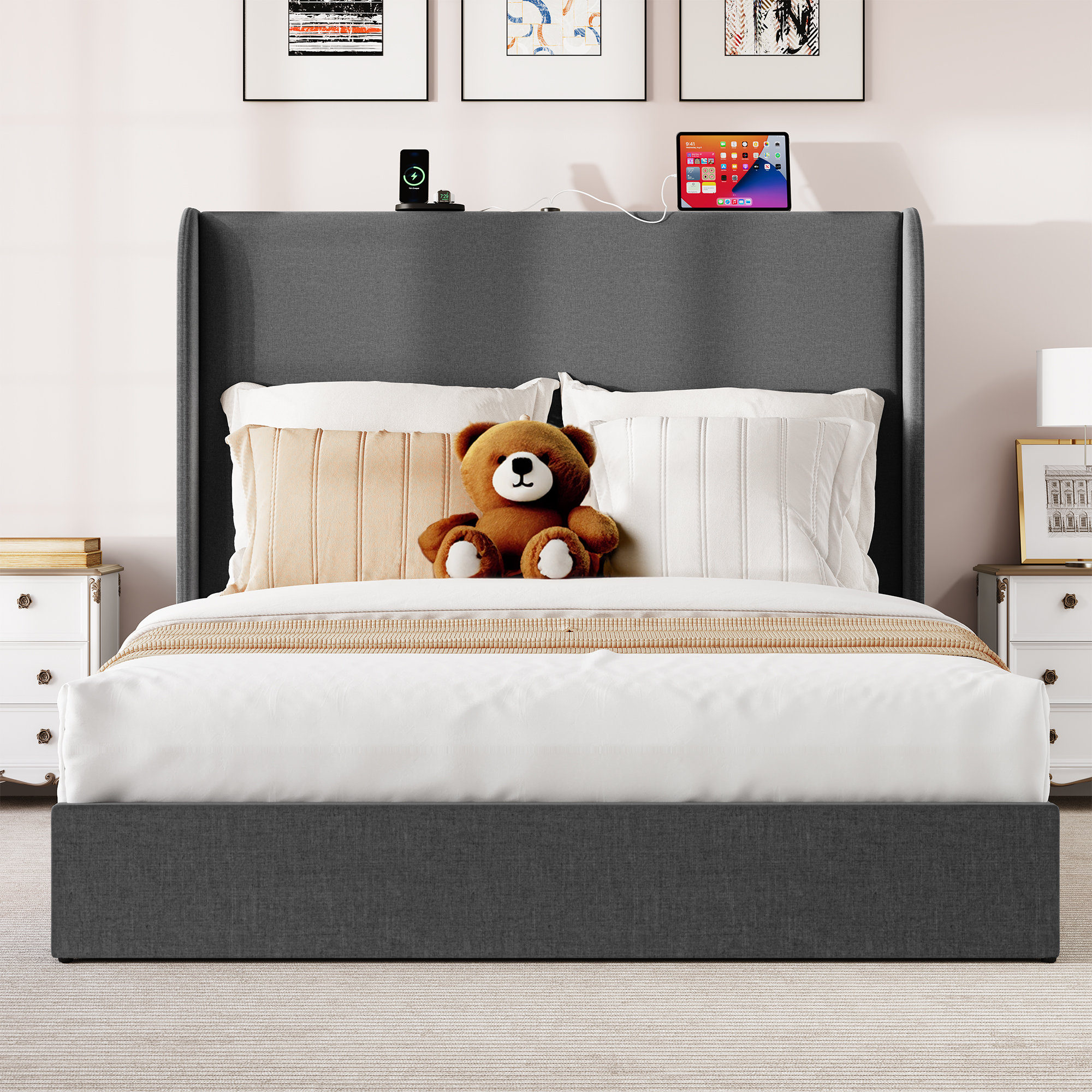 Wade Logan® Candis Lift Up Storage Upholstered Platform Bed with USB ...