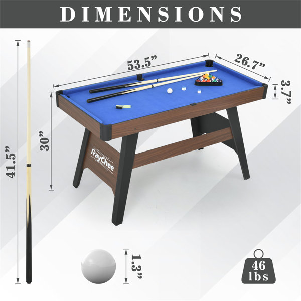RayChee 54" Portable Pool Table Billiards Table with Leg Levelers, 2 ...